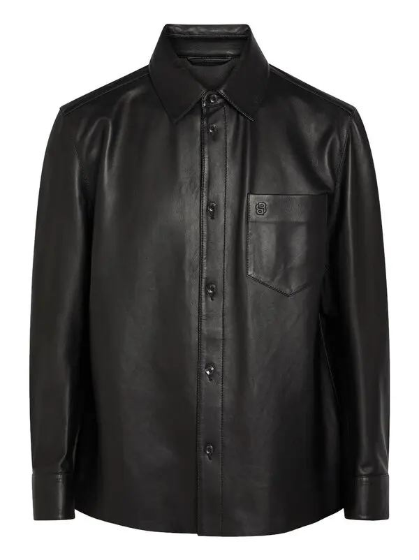 BOSS Movitz Leather Shirt Jacket - Black