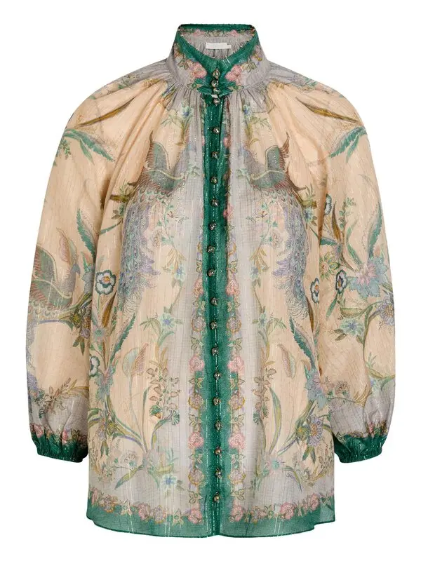 Zimmermann Indra Printed Metallic Cotton And Silk-blend Blouse - Cream