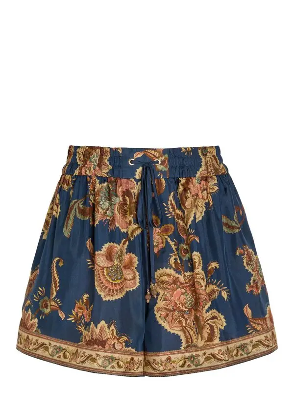 Zimmermann Aster Printed Silk Shorts - Navy