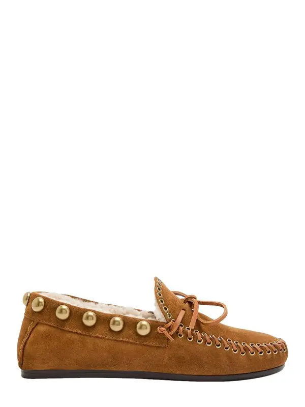 Isabel Marant Étoile Etoilé Studded Shearling And Suede Loafers - Camel