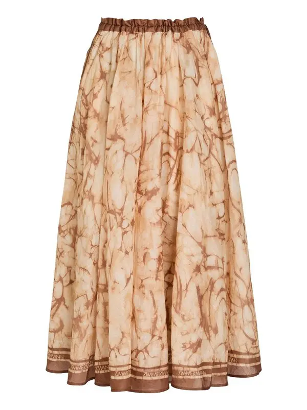 Zimmermann Indra Printed Ramie Midi Skirt - Brown