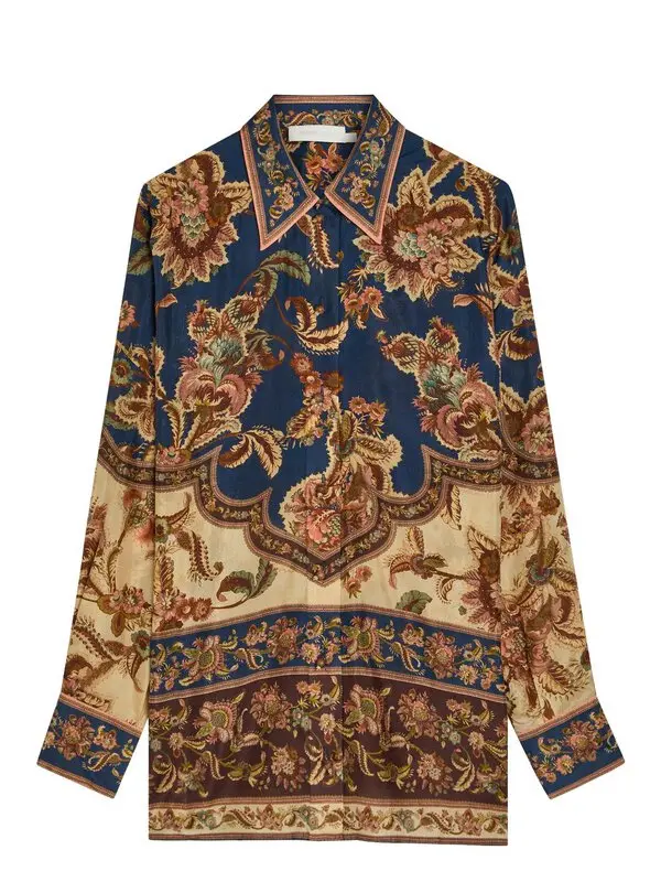 Zimmermann Aster Printed Silk Shirt - Navy