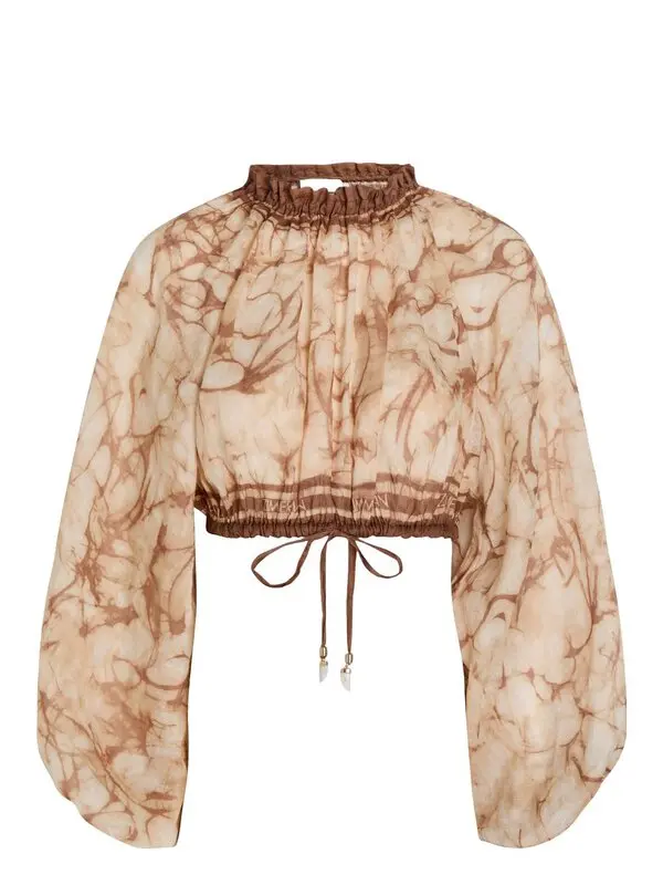 Zimmermann Indra Tie-dye Cropped Ramie Top - Brown