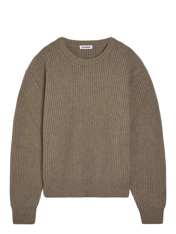 JIL SANDER Ribbed Wool Jumper - Brown Light