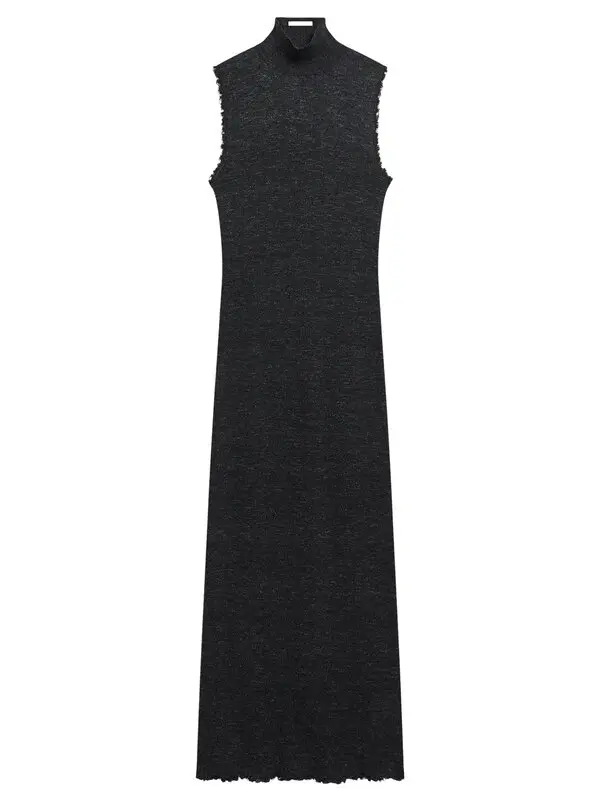 Helmut Lang Sheer Raw-edge Mock Neck Tank Dress - Black