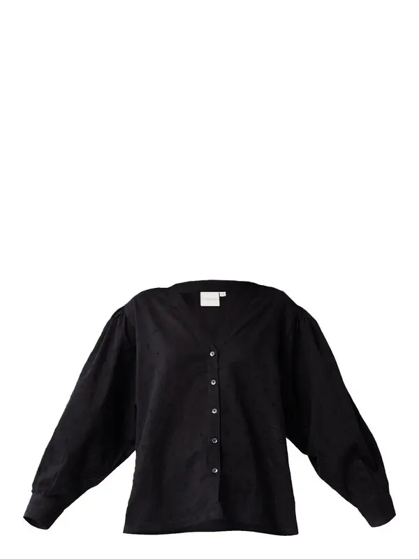 REISTOR Embroidered Organic Cotton Shirt With Balloon Sleeves - Black