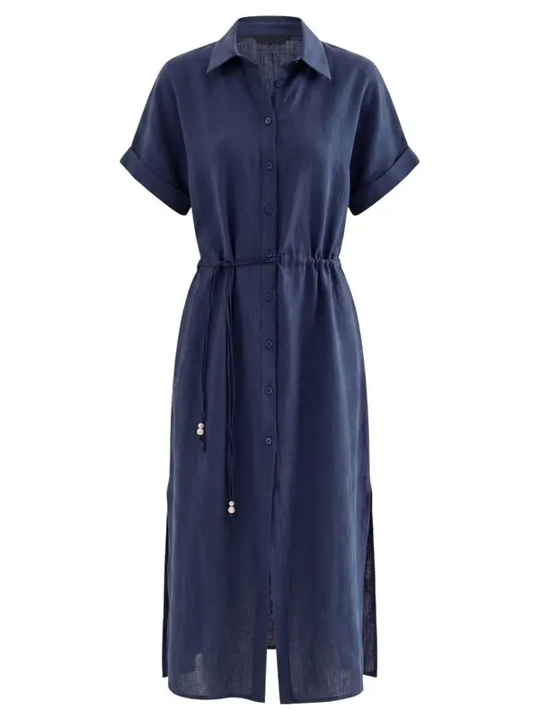 MONLICIA Solenne Cotton Midi Shirt Dress - Blue