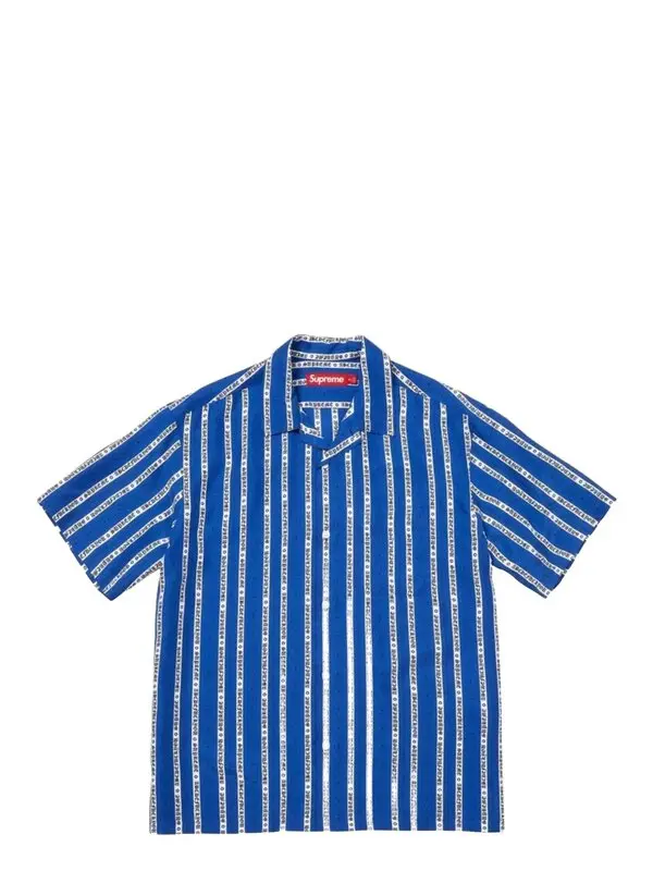 Supreme Ss26 Old English Stripe Silk S/s Shirt - Blue