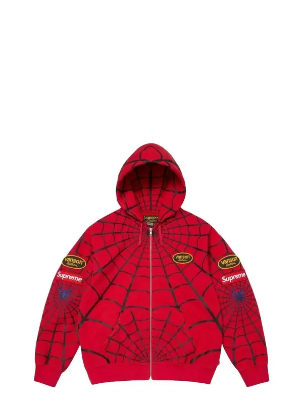 Supreme X Vanson Leathers Spider-man Zip Up Hooded Sweatshirt - Red