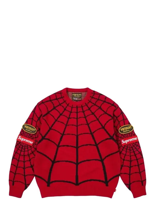 Supreme X Vanson Leathers Spider-man Sweater - Red