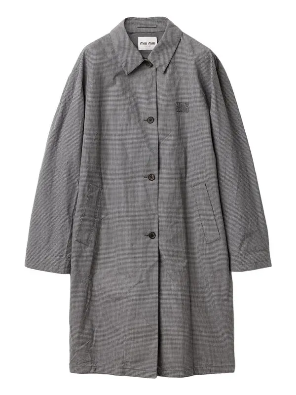 Miu Miu Single-breasted Gingham Check Trench Coat - Grey
