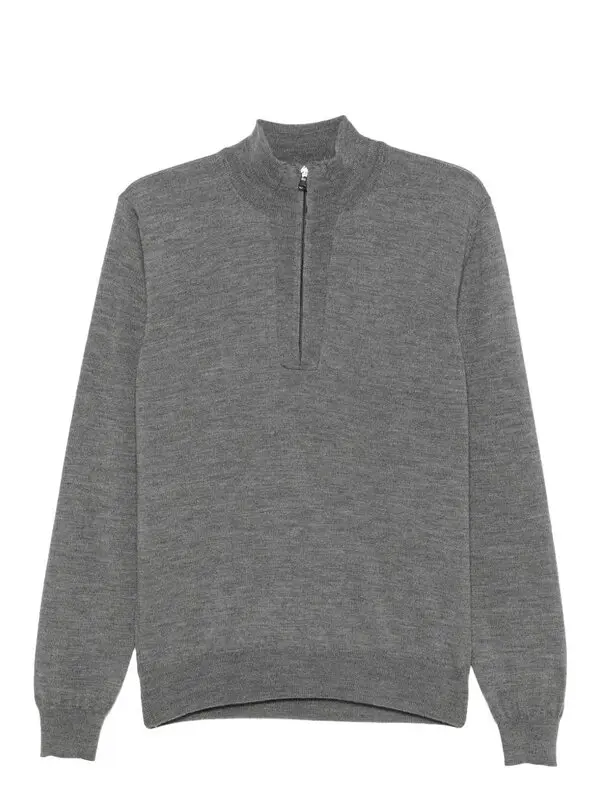 SERGIO MORETTI FIRENZE High Neck Quarter Zip Long Sleeve Polo Shirt - Grey