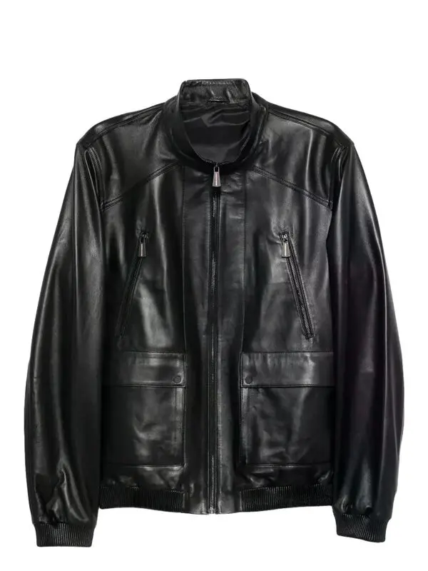 SERGIO MORETTI FIRENZE Zip-up Leather Jacket - Black
