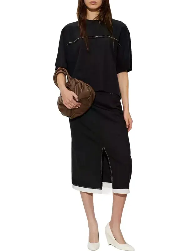 Marni Silk T-shirt With Contrast Stitching - Black