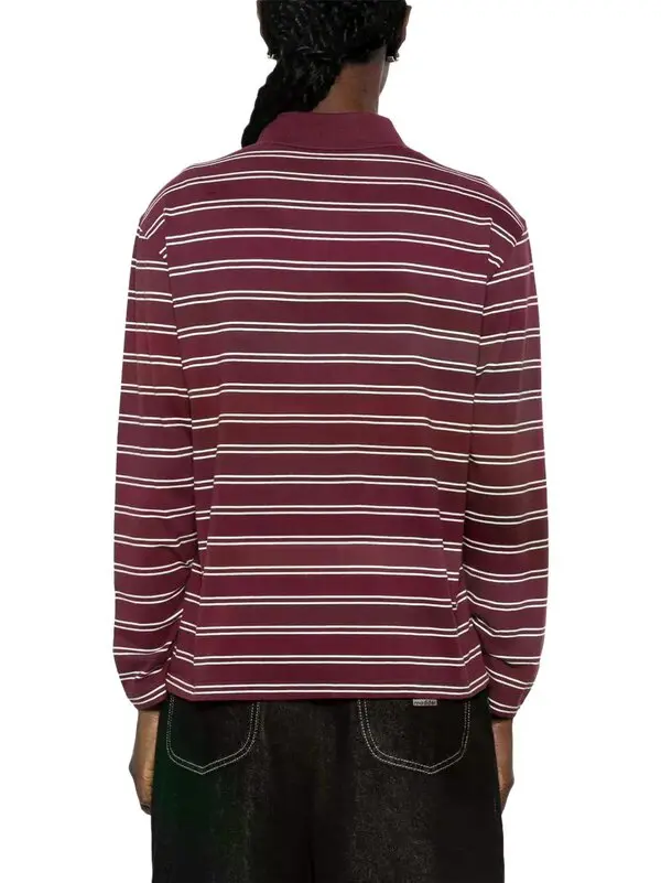 SPORTY & RICH Signature Logo Striped Long-sleeve Polo Shirt - Red