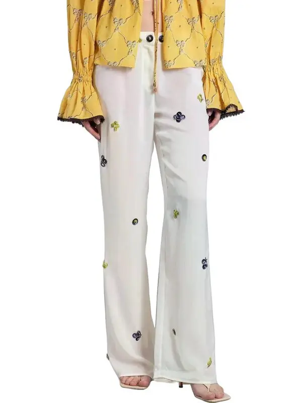 SIEDRES Embellished Wide-leg Trousers - Neutrals