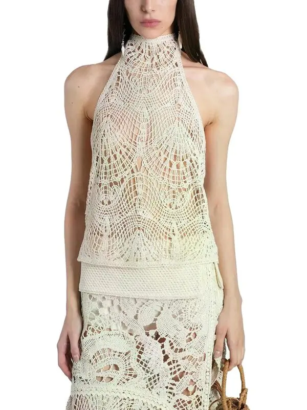 SIEDRES Crochet-knit Halterneck Top - Neutrals