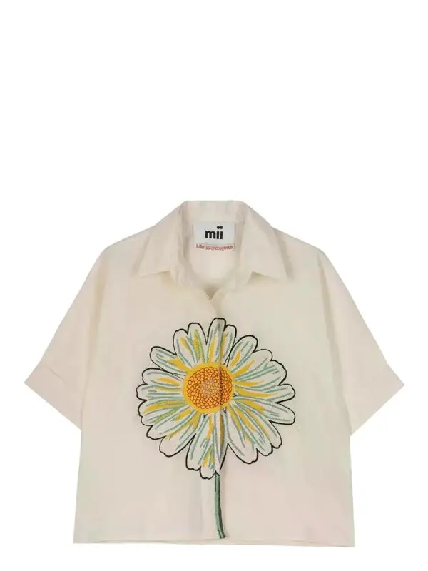 MII Alba Floral-embroidered Short-sleeve Shirt - Neutrals