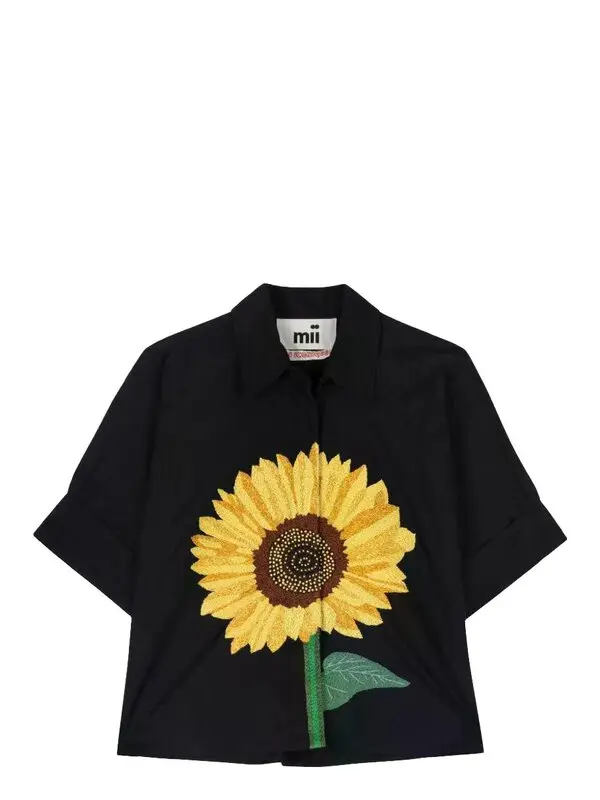 MII Alba Sunflower-embroidered Shirt - Black