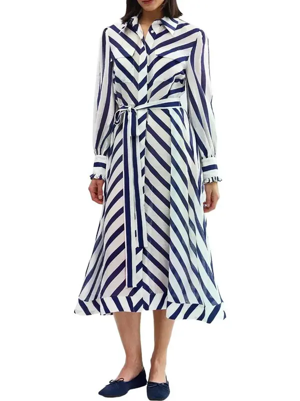ASTON STUDIO Yasmine Striped Midi Dress - Blue