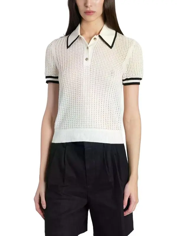 Alice + Olivia Open-knit Contrast-trim Polo Shirt - Neutrals