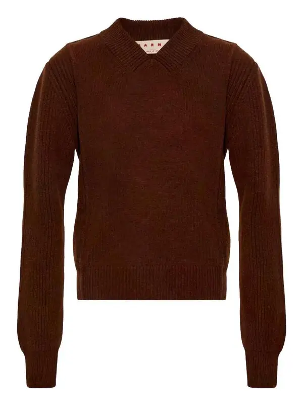 Marni Ribbed Knit V-neck Sweater - Brown