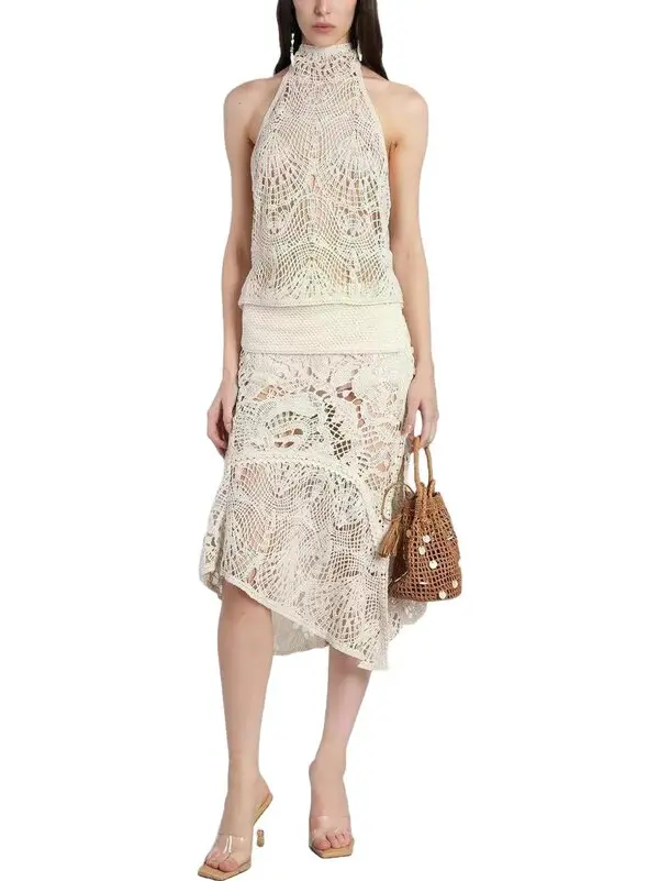 SIEDRES Asymmetric Crochet Knit Skirt - Neutrals