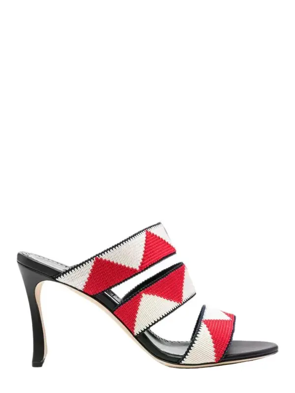 Manolo Blahnik Woven Strap Stiletto Sandals - Red