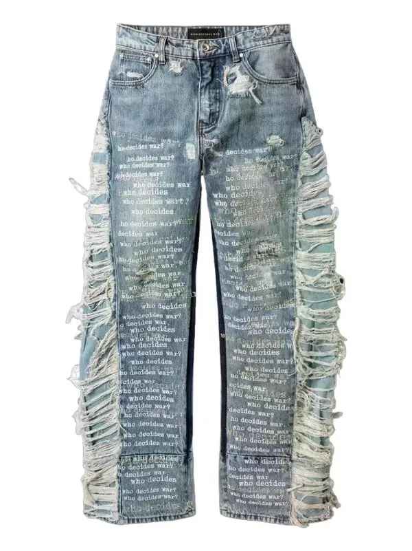 WHO DECIDES WAR Scripture Distressed Jeans - Blue
