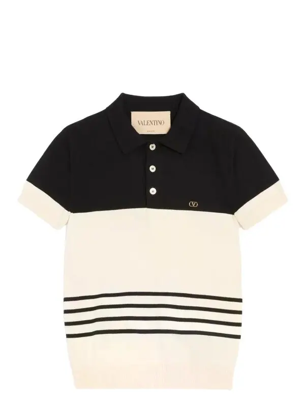 Valentino Garavani Wool Polo Shirt With Vlogo - Neutrals