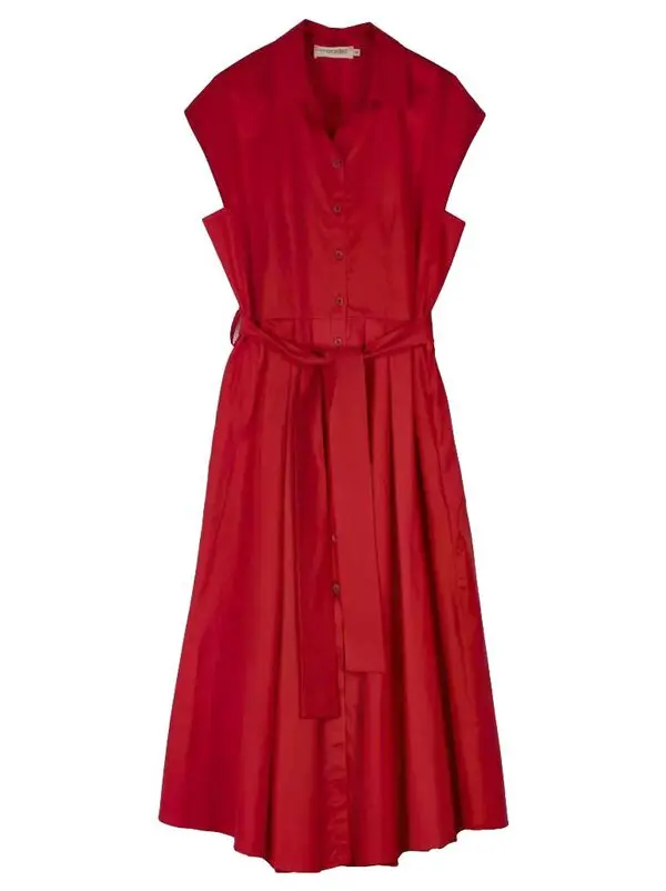 MOUTAKI Sleeveless Belted Midi Dress - Red