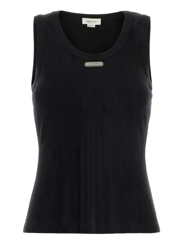Alexander McQueen Ribbed Logo Plaque Tank Top - Black