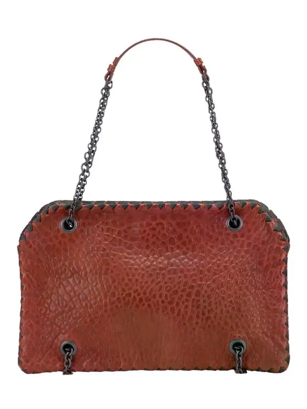 Bottega Veneta Textu Leather Whipstitch Duo Shoulder Bag - Red