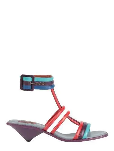 Missoni Multicolor Leather Strappy Sandals With Buckle Ankle Strap And Cone Heel - Red