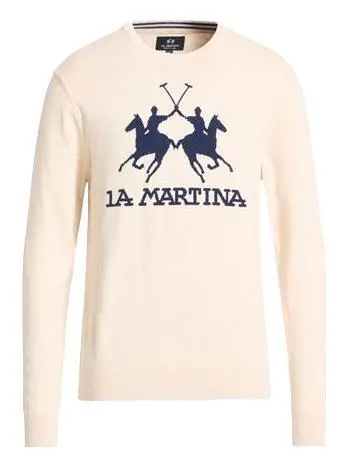 LA MARTINA Intarsia Knit Crewneck Sweater - Beige