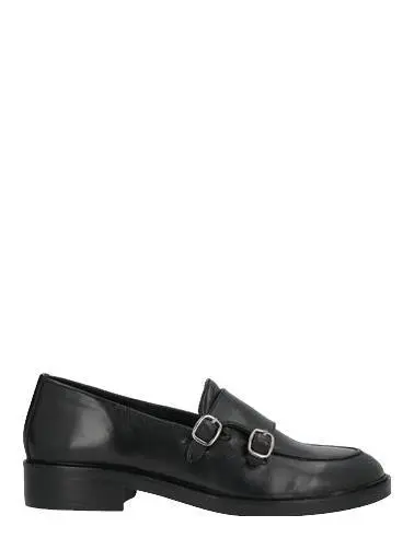 EMANUÉLLE VEE Leather Monk Strap Loafers - Black