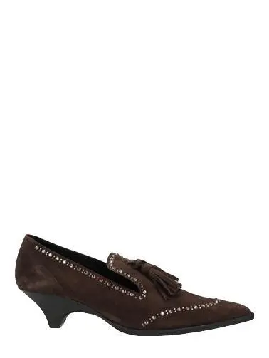 RAS Chocolate Suede Loafers With Tassels And Crystal Embellishments - Brown