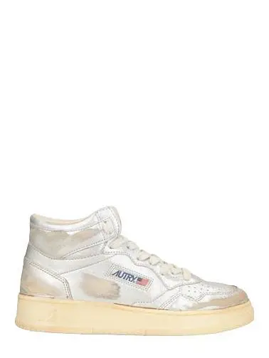 AUTRY High-top Leather Sneakers With Distressed Metallic Finish - Silver