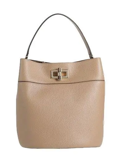 Furla Leather Bucket Bag With Twist-lock Fastening - Beige