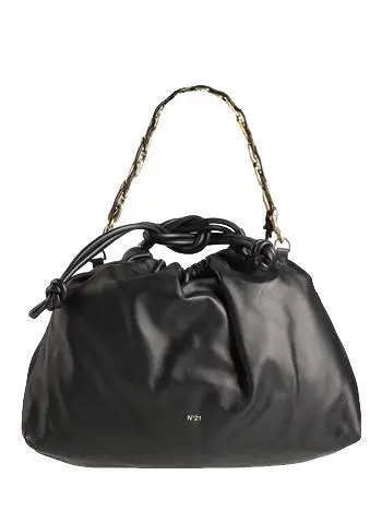 N°21 Leather Bucket Bag With Chain Top Handle - Black