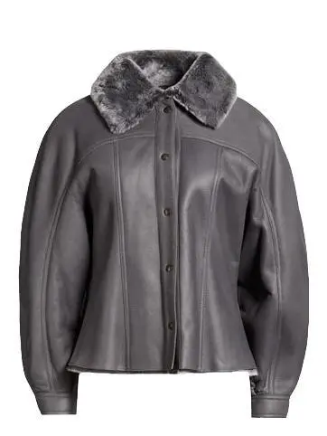 Alberta Ferretti Leather Jacket With Teddy Fleece Lining - Grey