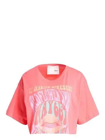 8PM Cropped Cotton T-shirt With Graphic Print - Red
