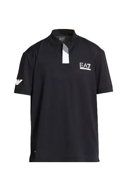 EA7 Short Sleeve Polo Shirt With Buttoned Neckline - Black