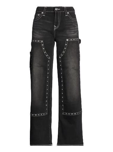 True Religion Wide-leg Jeans With Stud Embellishments - Black