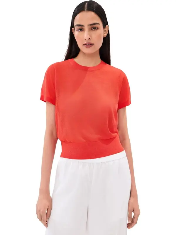 LE BOP Talia Ribbed Trim Tee - Flame