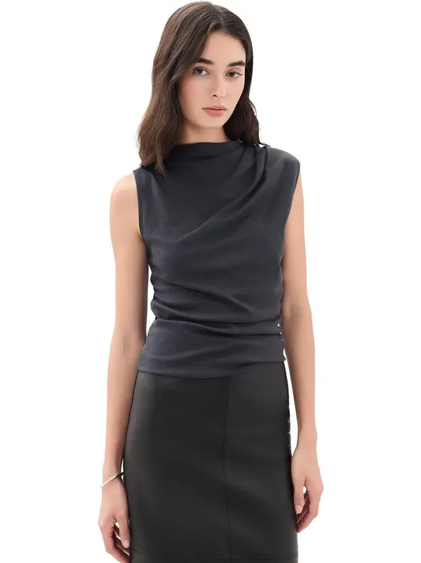 Vince Sleeveless Draped Mock Neck Top - Ink