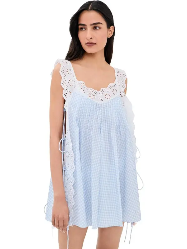 Caroline Constas Lucilla Eyelet Trimmed Gingham Dress - Periwinkle