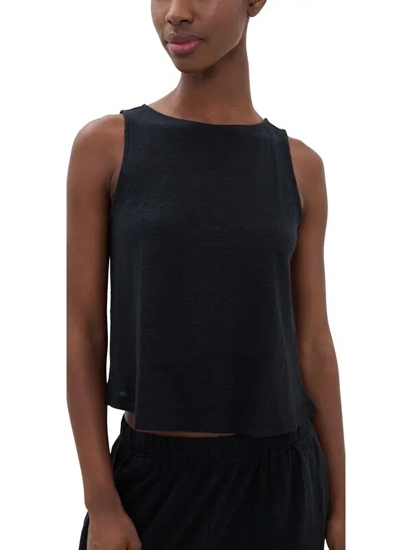 Eberjey Linen Knit Boat Neck Cropped Tank - Black