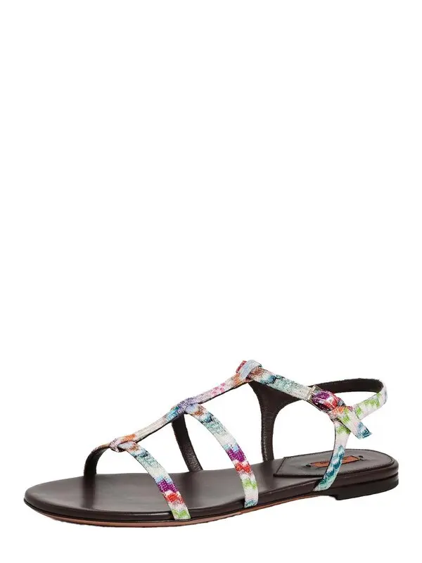 Missoni Alma Metallic Thread Knit Zigzag Pattern Sandals - Multicolor