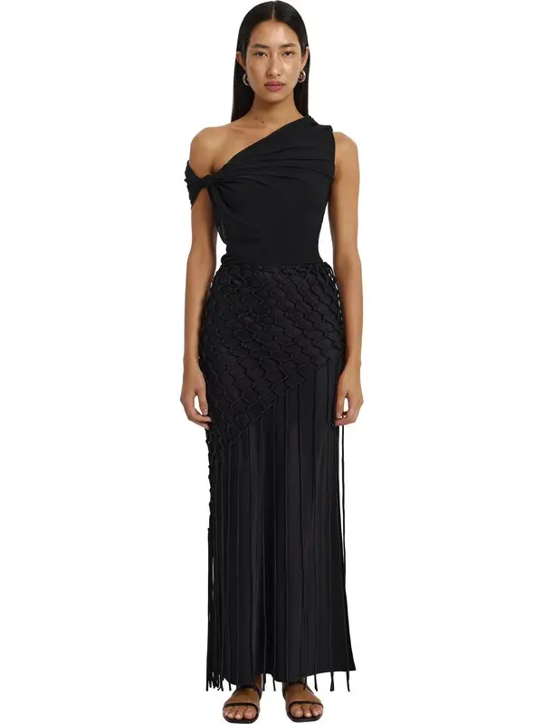 Significant Other Oceane Maxi Skirt With Hand-woven Macramé And Fringe - Black
